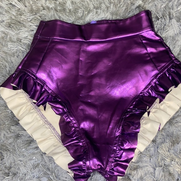 Shorts | Purple High Cut Cheeky Metallic Mirror Shorts | Poshmark